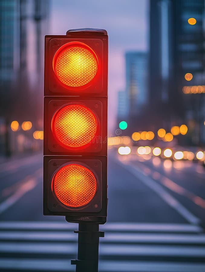 Red Traffic Light at a City Intersection at Night Stock Image - Image ...