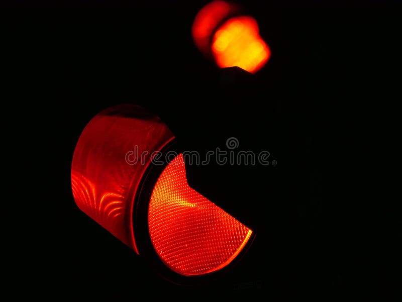 Red Traffic Light Close Up in the Dark on a Black Background Stock ...