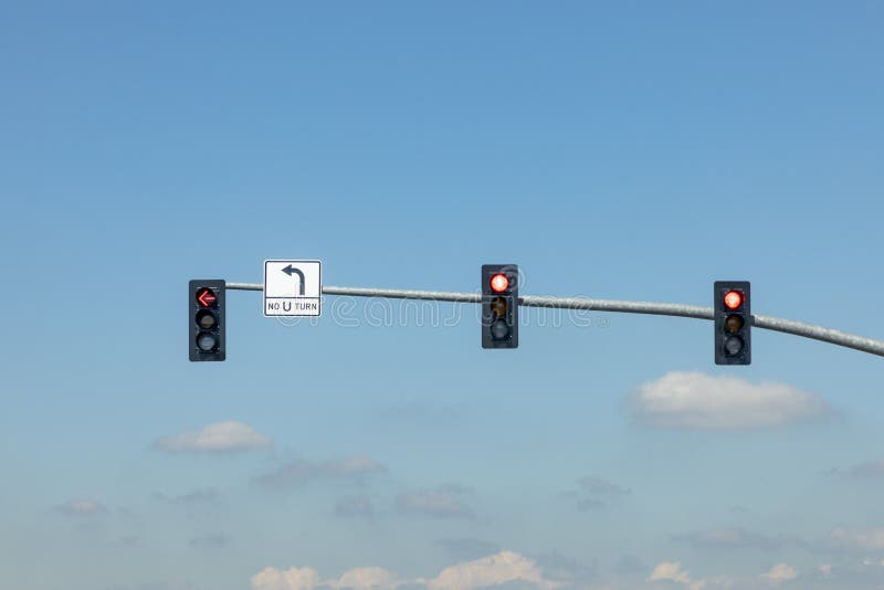 Red Traffic Light at a Crossing Under Blue Sky Stock Photo - Image of ...