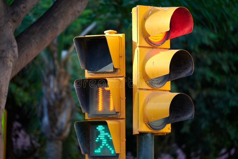 Red Traffic Light with Indicator To Walk To the Pedestrian Stock Photo ...