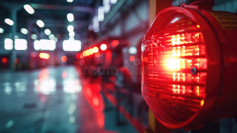 A Red Traffic Light in a Large Warehouse Setting Stock Photo - Image of ...