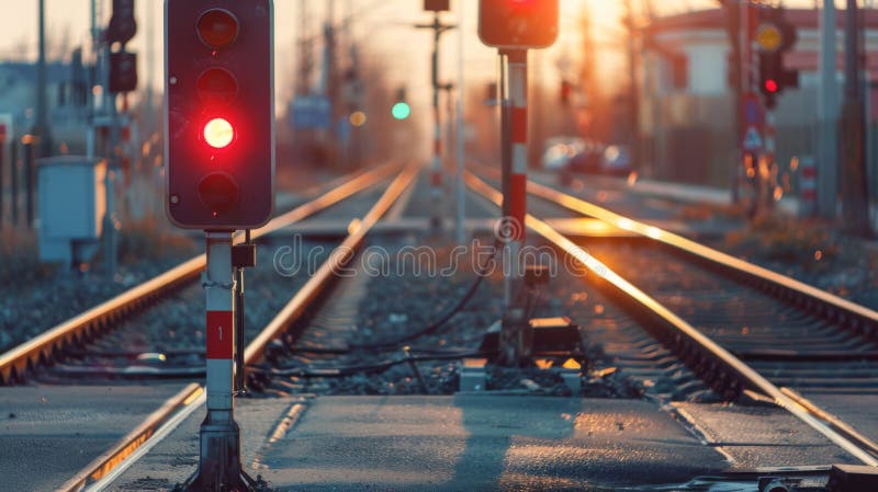 Red Traffic Light Next To Train Track Stock Photo - Image of ...