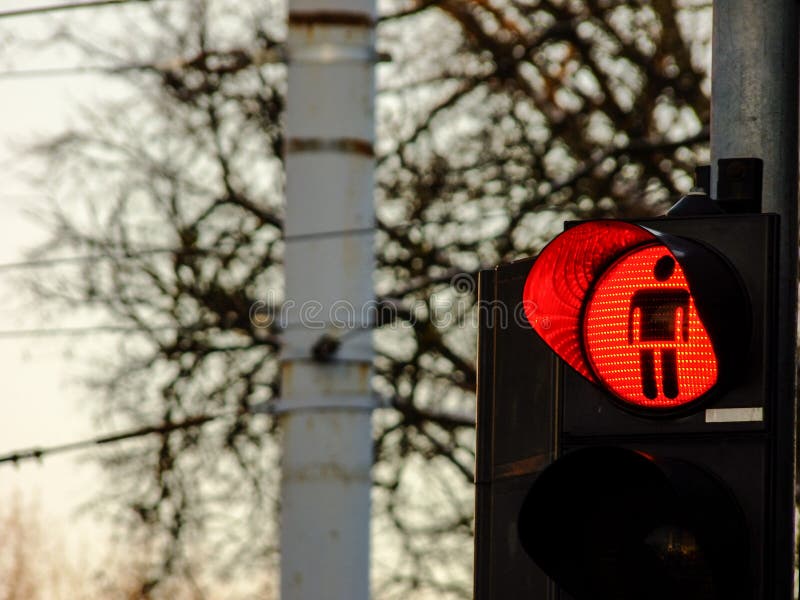 Red Man Light At A Pedestrian Crossing At The Street. Stock Photo ...