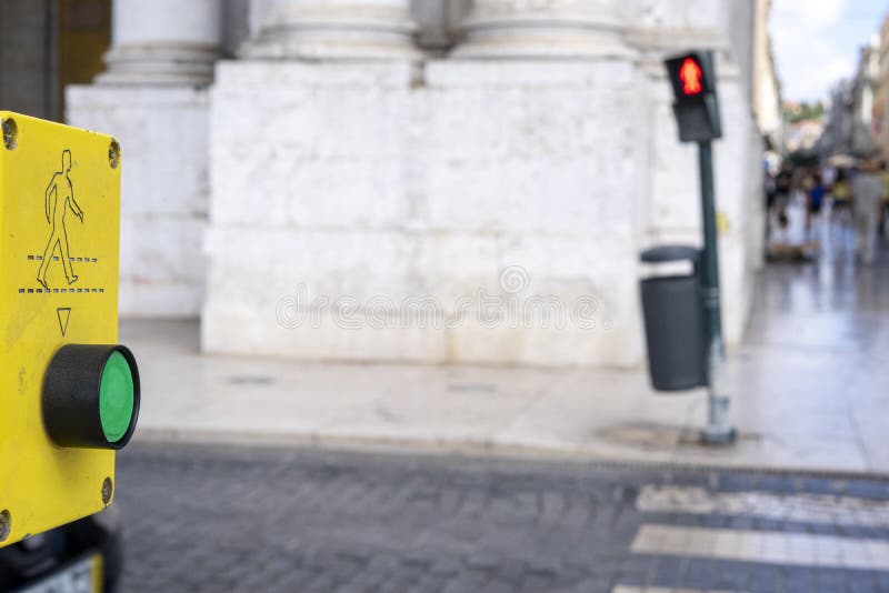 Red Traffic Light with Pedestrian Crossing Control Button Stock Image ...