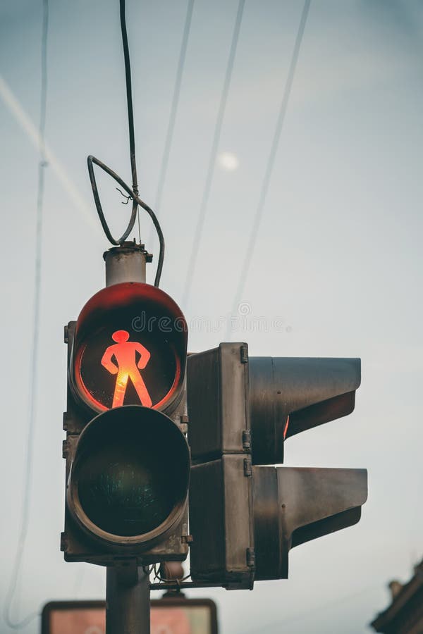 Red Traffic Light for Pedestrians. Retro Filtered Stock Photo - Image ...