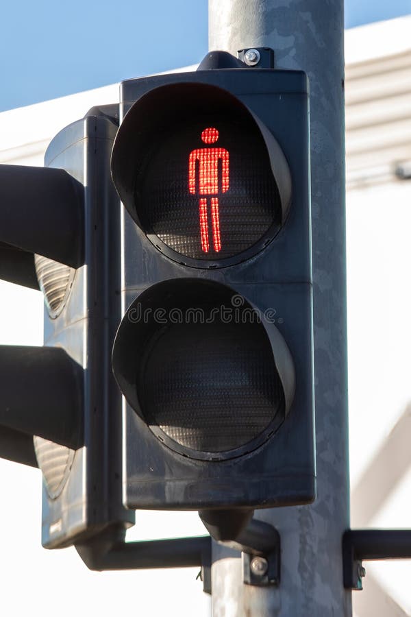 Red Traffic Light for Pedestrians at Urban Crosswalk Stock Photo ...