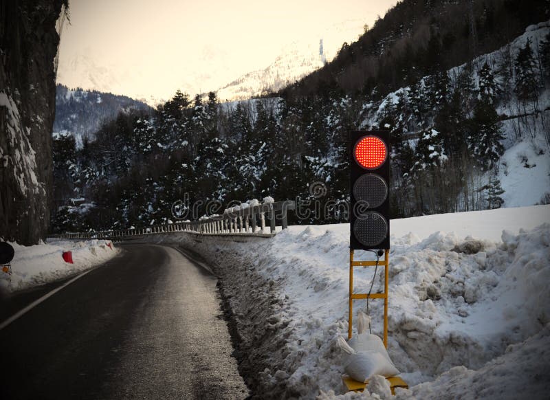 Red Traffic Light for Snow or Bad Weather Stock Image - Image of ...