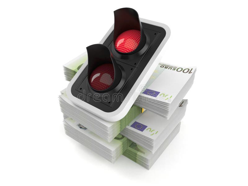 Red Traffic Light on Stack of Money Stock Illustration - Illustration ...
