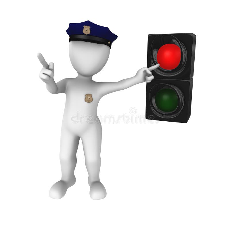 Red Traffic Light - Stop! 3d Policeman. Stock Illustration ...