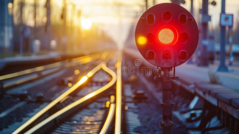 Red Traffic Light by Train Track Stock Image - Image of light, stop ...
