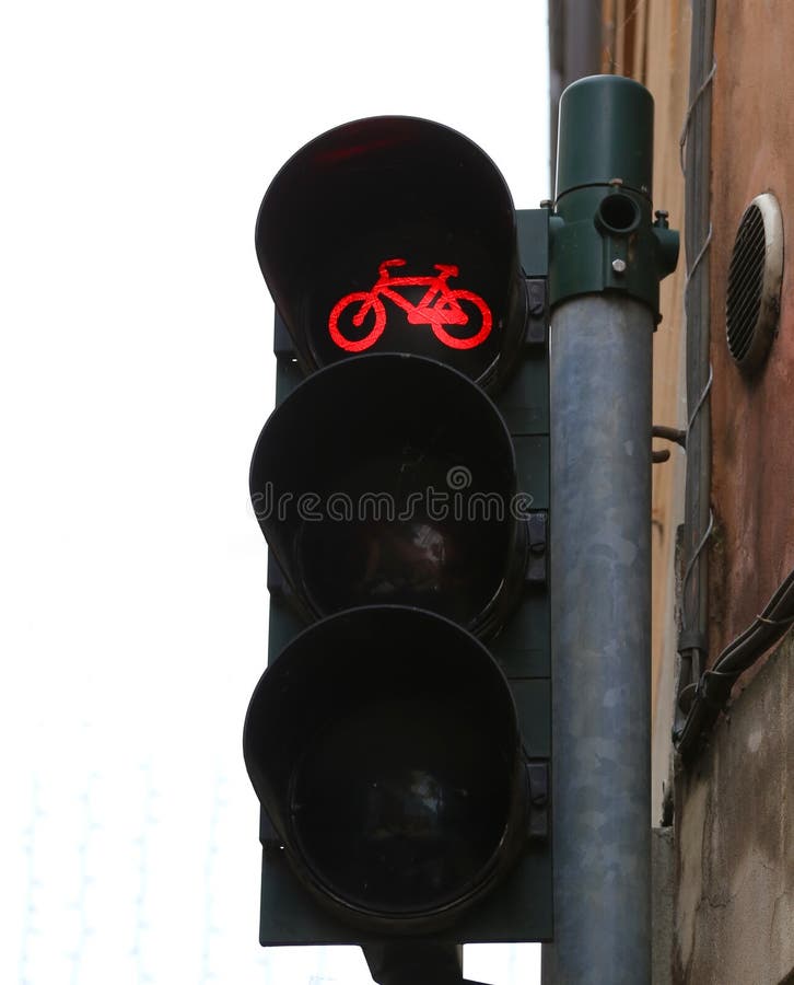 Red Traffic Lights for Bicycle Along the Cycle Track Stock Image ...