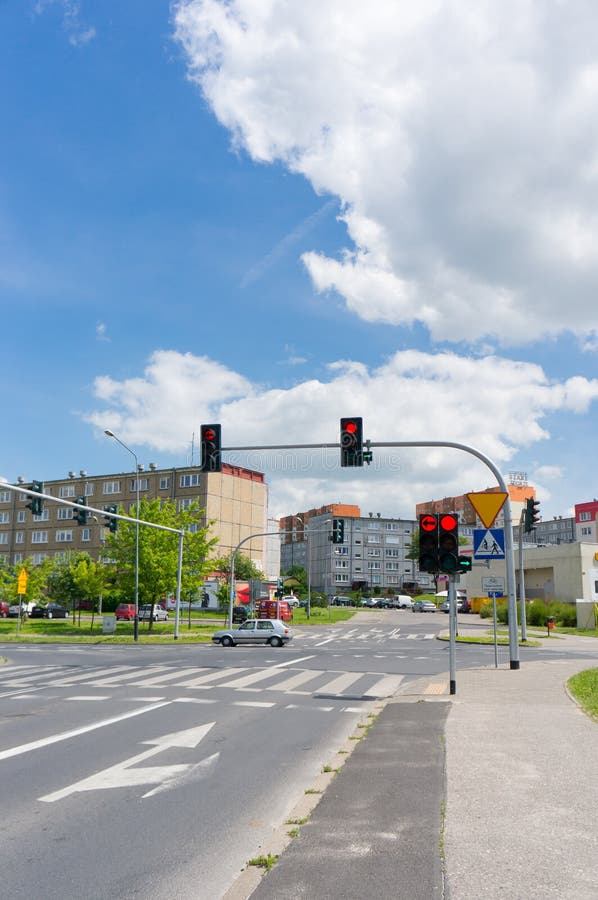 Red Traffic Lights in the City Center in Poznan, Poland. Editorial ...