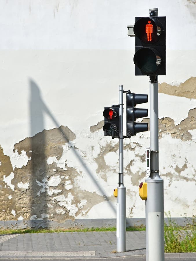 Red Traffic Lights at the Pedestrian Crossing Stock Photo - Image of ...