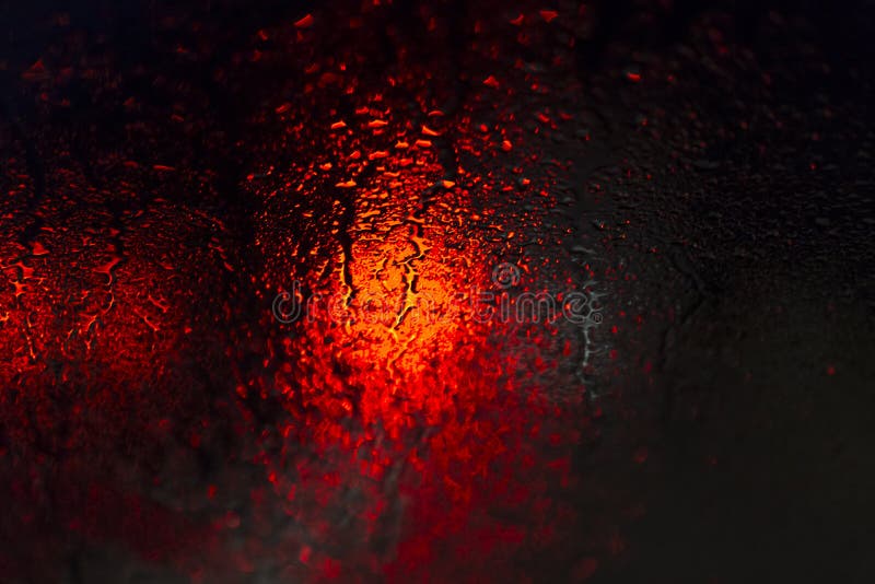 Red Traffic Lights in Rain at Night Stock Image - Image of evening ...
