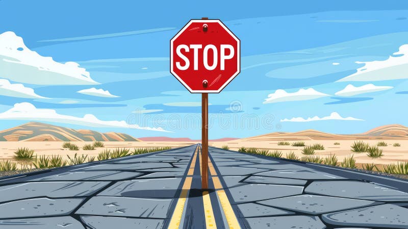 Red Traffic Stop Sign on Asphalt Road Background AI Generated Stock ...