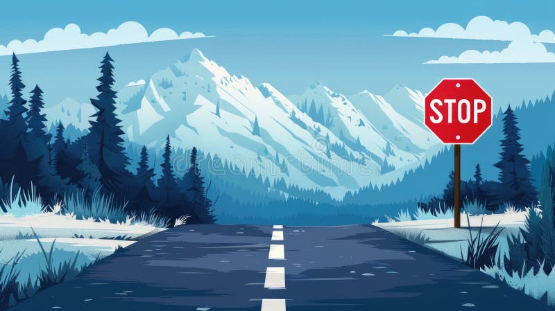 Red Traffic Stop Sign on Mountain Landscape AI Generated Stock Image ...
