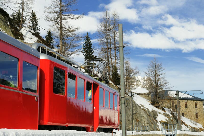 Red train stock image. Image of alpinism, snow, holiday - 19976699
