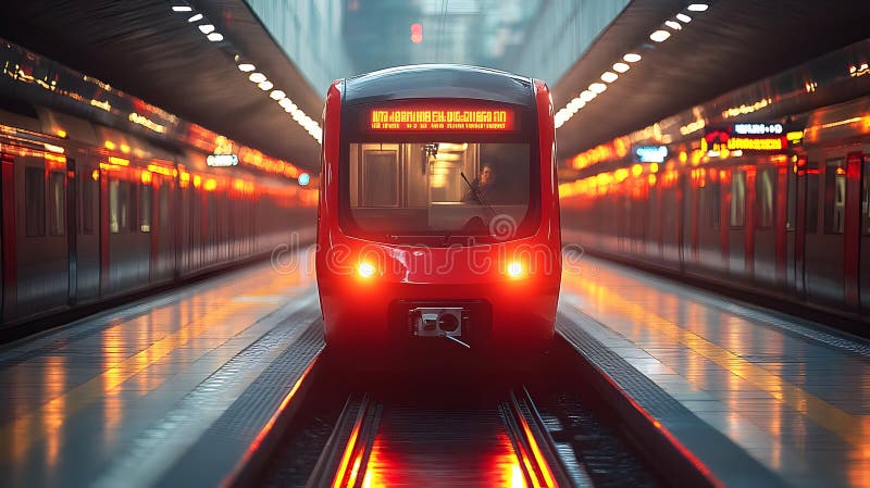 Red Train Arriving at Subway Station - Realistic Image Stock Image ...