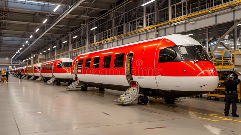 Red Train Assembly Line stock illustration. Illustration of factory ...