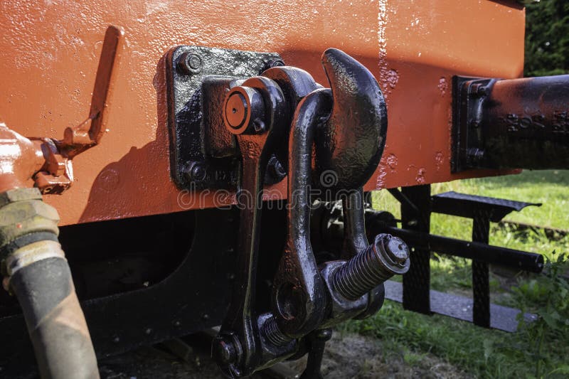 A Red Train with a Black and White Chain Stock Photo - Image of vintage ...