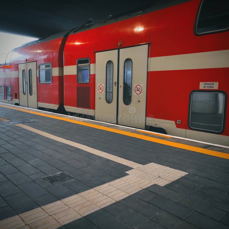 A Red Train Car on the Platform Stock Image - Image of railroad, israel ...