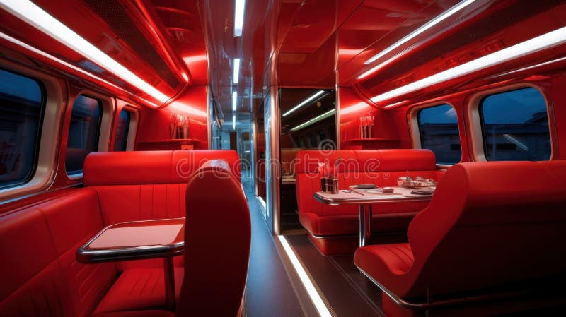 A Red Train Car with Red Seats and a Table. Generative AI Image. Stock ...