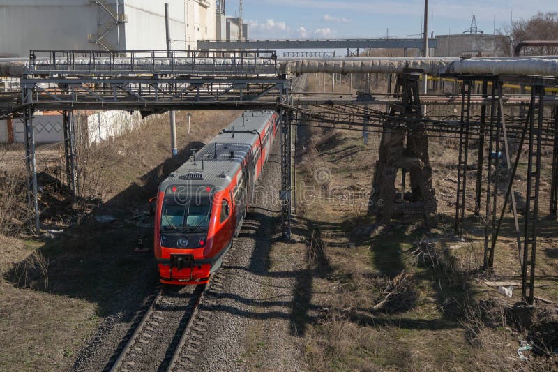 Red train stock photo. Image of diesel, perspective - 149585246