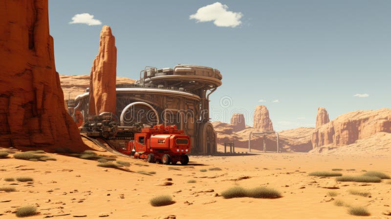 A Fantasy Red Train is Driving through the Martian Desert, AI Stock ...
