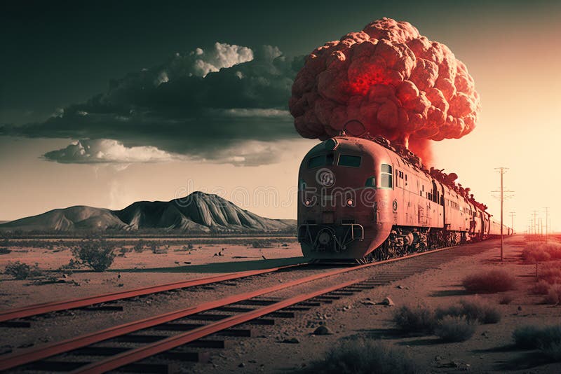 A Red Train in Front of a Gigantic Nuclear Explosion - Created by ...