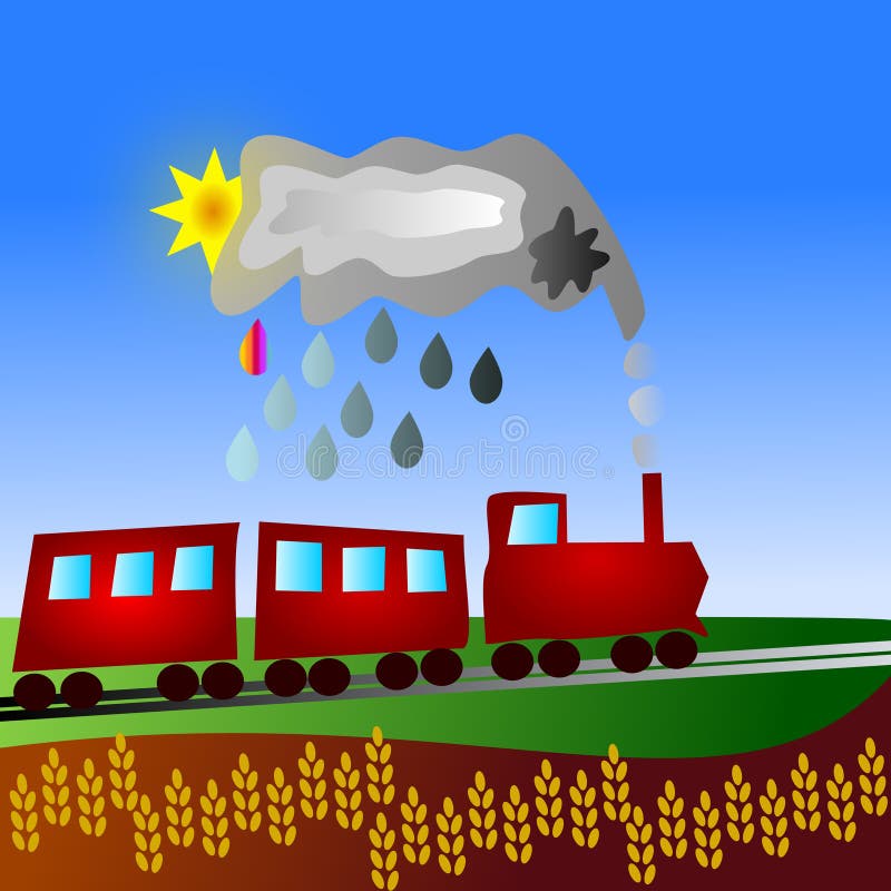 Red Train Goes by Landscape Stock Illustration - Illustration of cycle ...