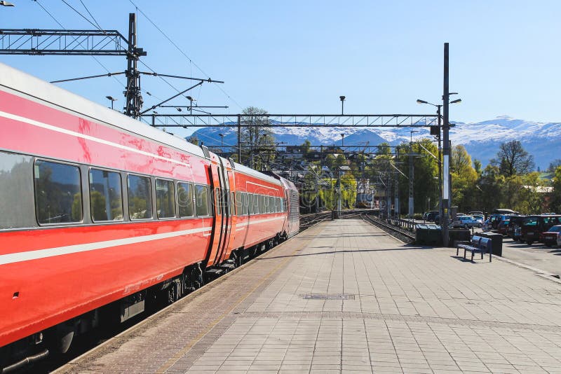 Red Train Has Pulled into the Station, Voss Stock Image - Image of ...