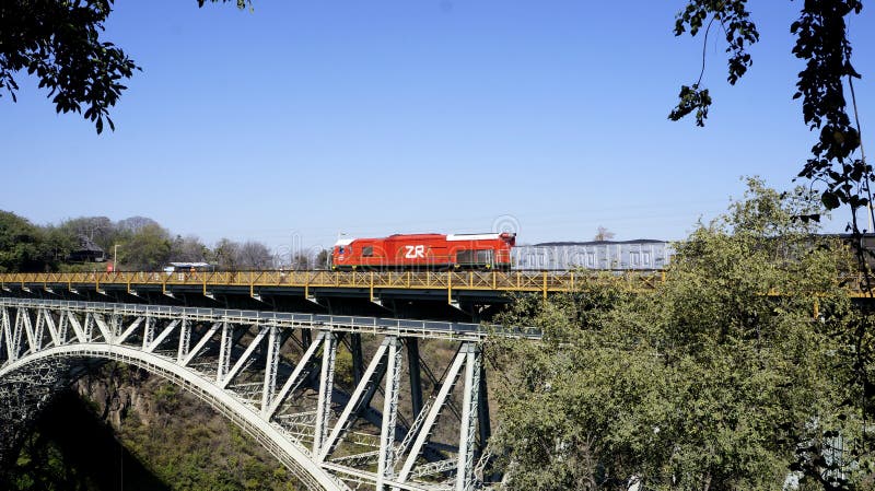 Red Train on an Iron Bridge, Zimbabwe, Africa. Editorial Photo - Image ...