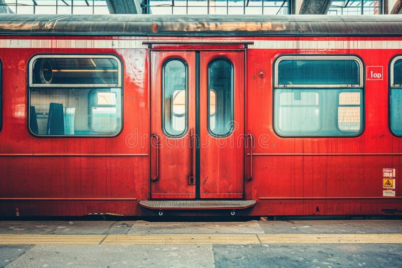 A Red Train with Its Doors Open at a Train Station, Awaiting Passengers ...