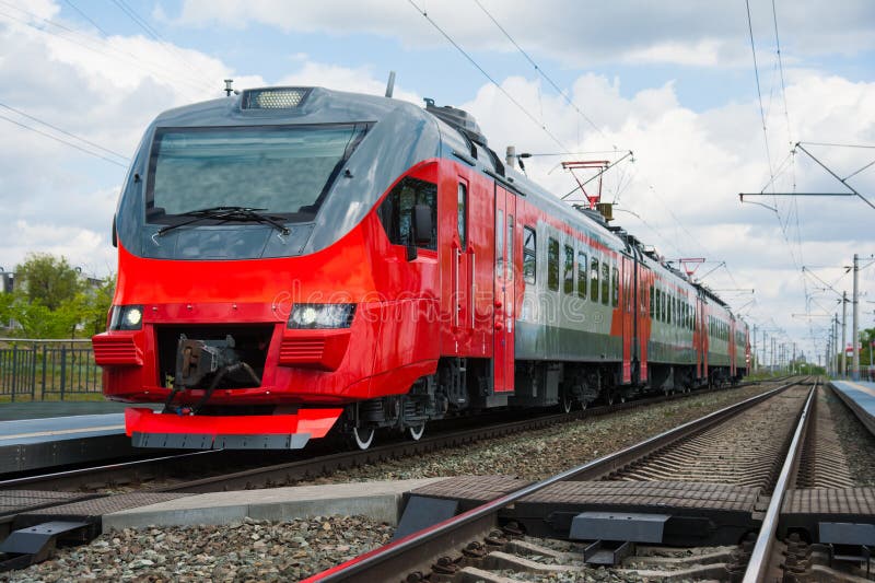 Red Train in Modern Railway Stock Photo - Image of tourism, modern ...