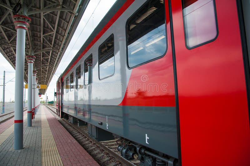 Red Train in Modern Railway Stock Photo - Image of platform, transport ...