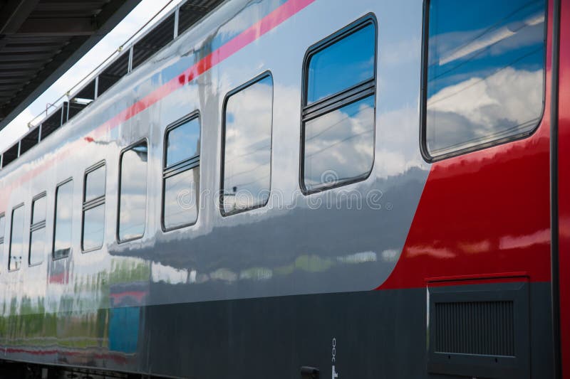 Red Train in Modern Railway Stock Image - Image of city, transport ...