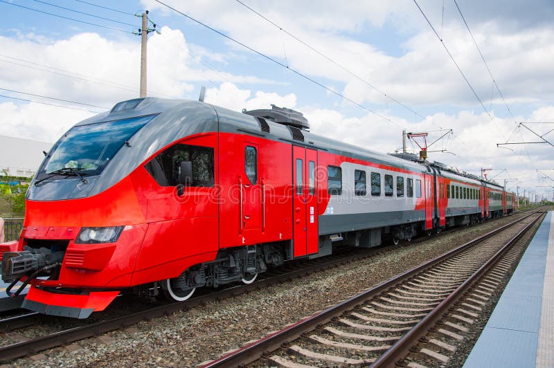 Red Train in Modern Railway Stock Photo - Image of high, journey: 194303026