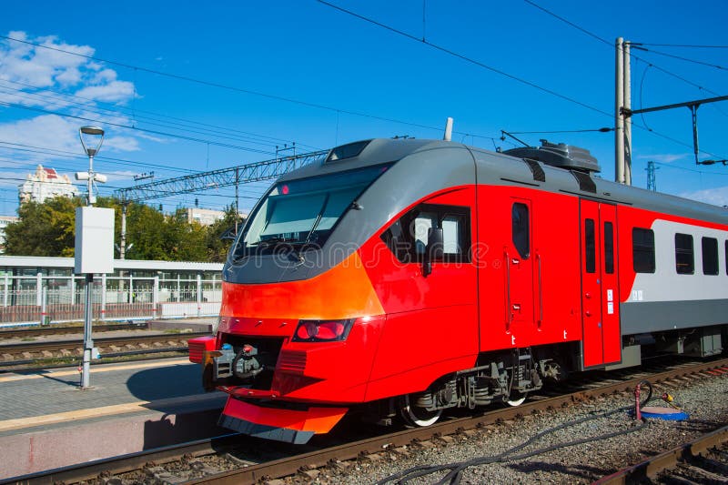 Red Train in Modern Railway Stock Image - Image of railway, electric ...