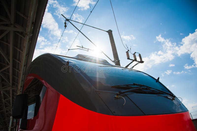 Red Train In Modern Railway Stock Image - Image of train ...