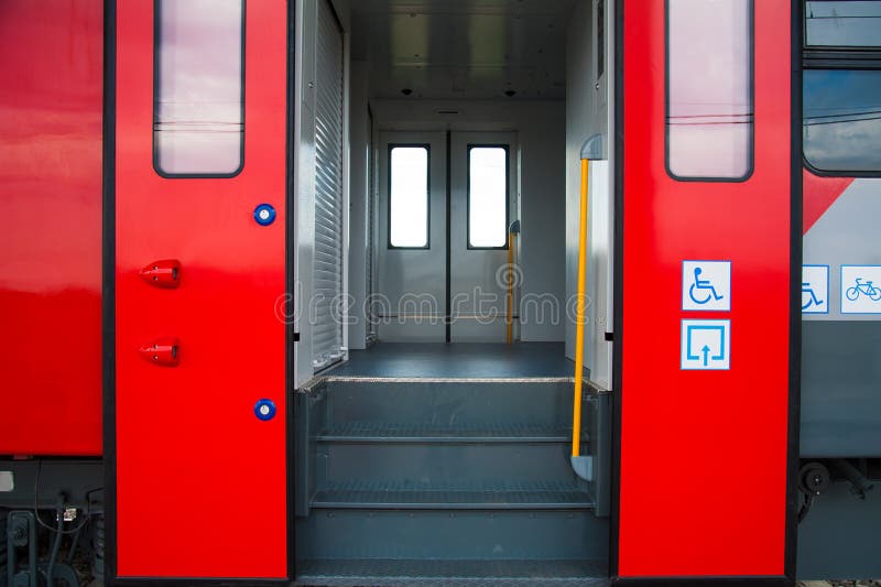 Red Train in Modern Railway Stock Photo - Image of station, city: 121296972