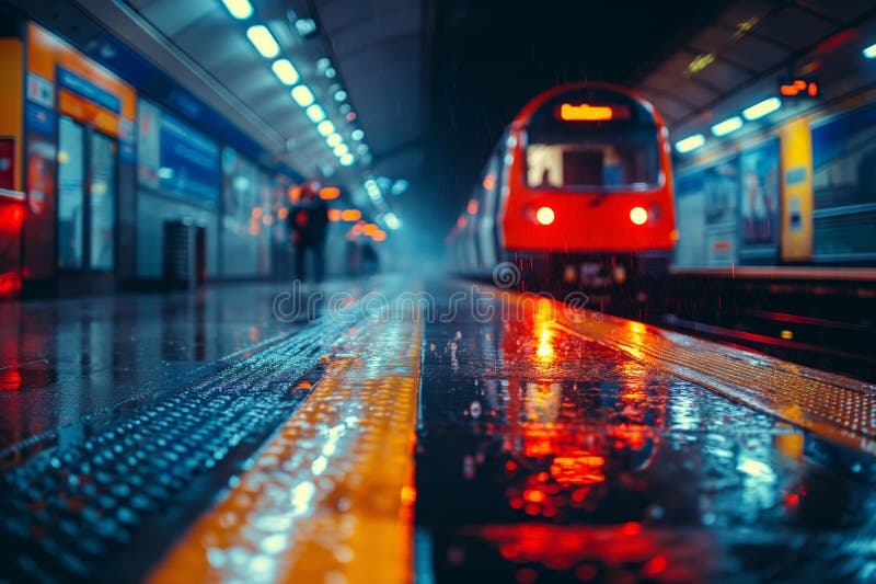 Red Train Moving Fast on Rainy Night Track Stock Photo - Image of speed ...