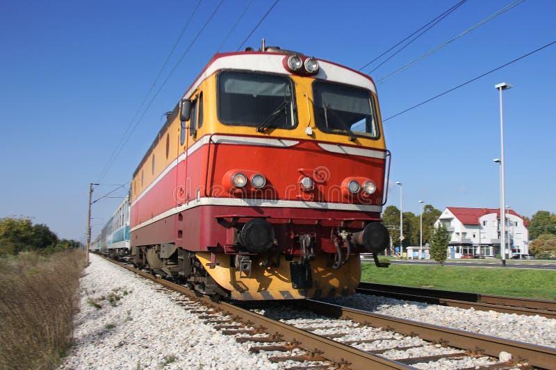 Red train stock image. Image of city, engine, move, colorful - 34208749