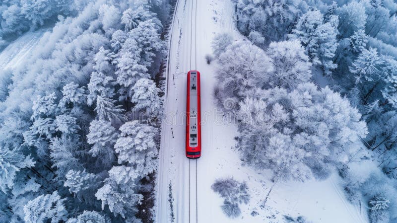 Red Train Passes Snowy Forest Landscape Stock Photos - Free & Royalty ...