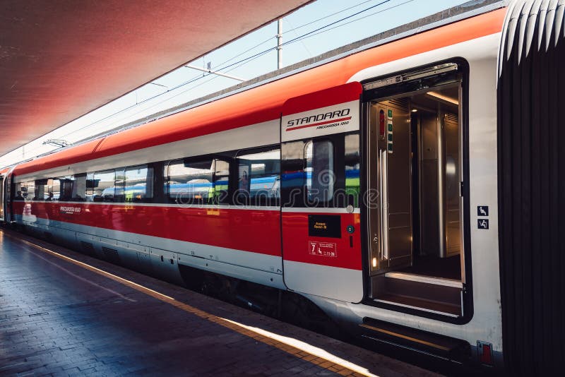 Red Train in Railway Station Editorial Stock Photo - Image of business ...