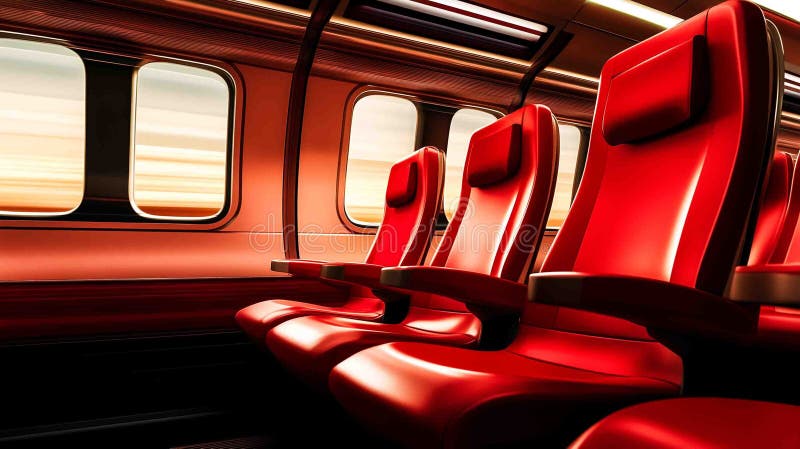 A red train with red seats stock image. Image of express - 362121273
