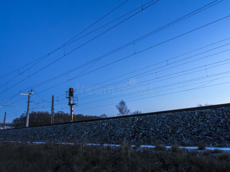 Red train signal stock photo. Image of railroad, blue - 36414490