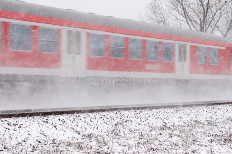 Red Train with Snow in Winter Stock Photo - Image of snow, pace: 29555748