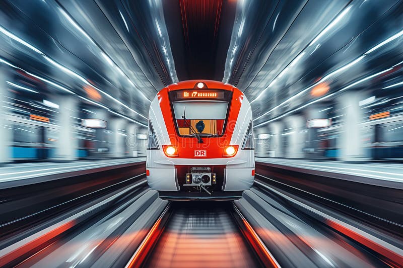 Red Train Speeding through Modern Station Stock Photo - Image of urban ...
