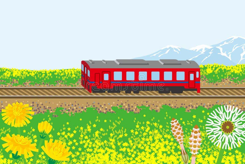 Red train in spring nature stock vector. Illustration of fluff - 36967965