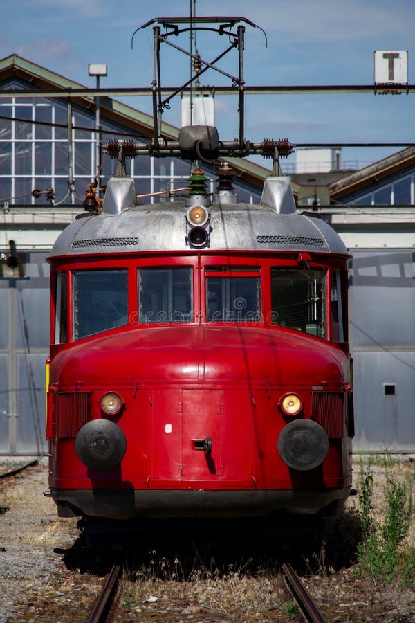 Red Train Standing on a Railroad Editorial Stock Photo - Image of ...